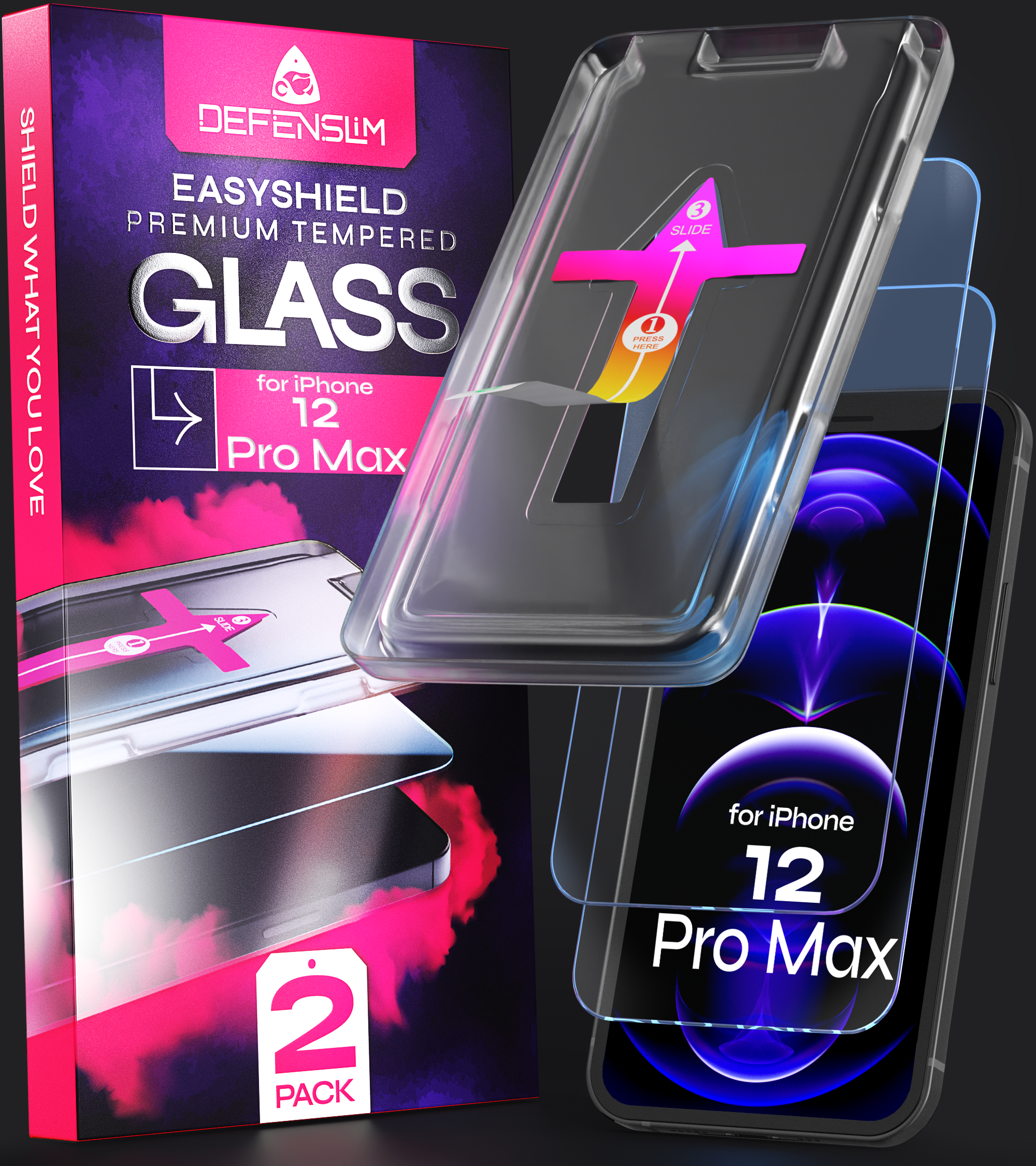 Defenslim iPhone 12 Pro Max Screen Protector [2-Pack] with Easy Auto-A ...