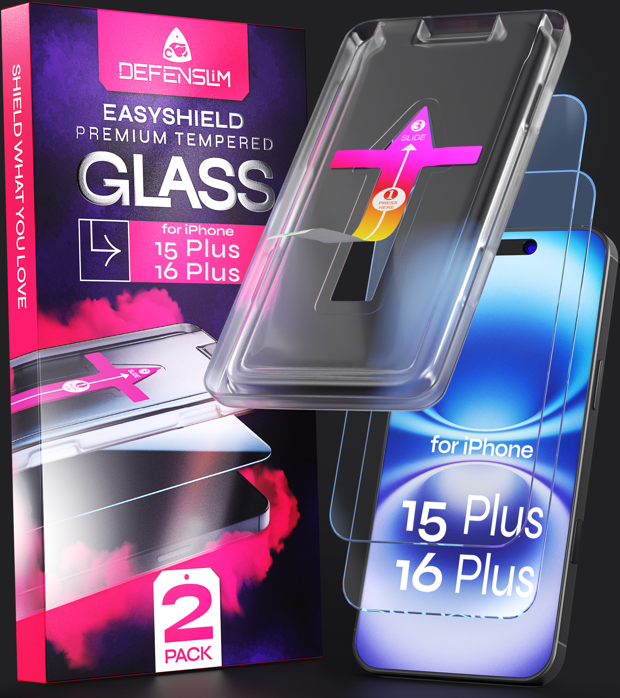 Defenslim iPhone 16 Plus / 15 Plus Screen Protector [2-Pack] with Easy ...